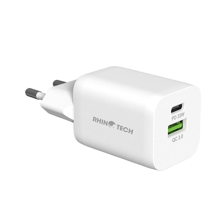 RhinoTech MINI kettős 33W-os C típusú gyorstöltő USB-A 33W Fehér ...
